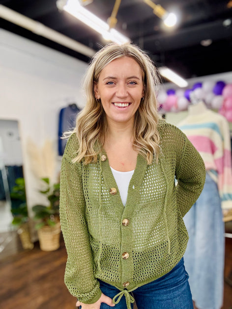 Olive Fishnet Hoodie Cardigan – Madison Boutique